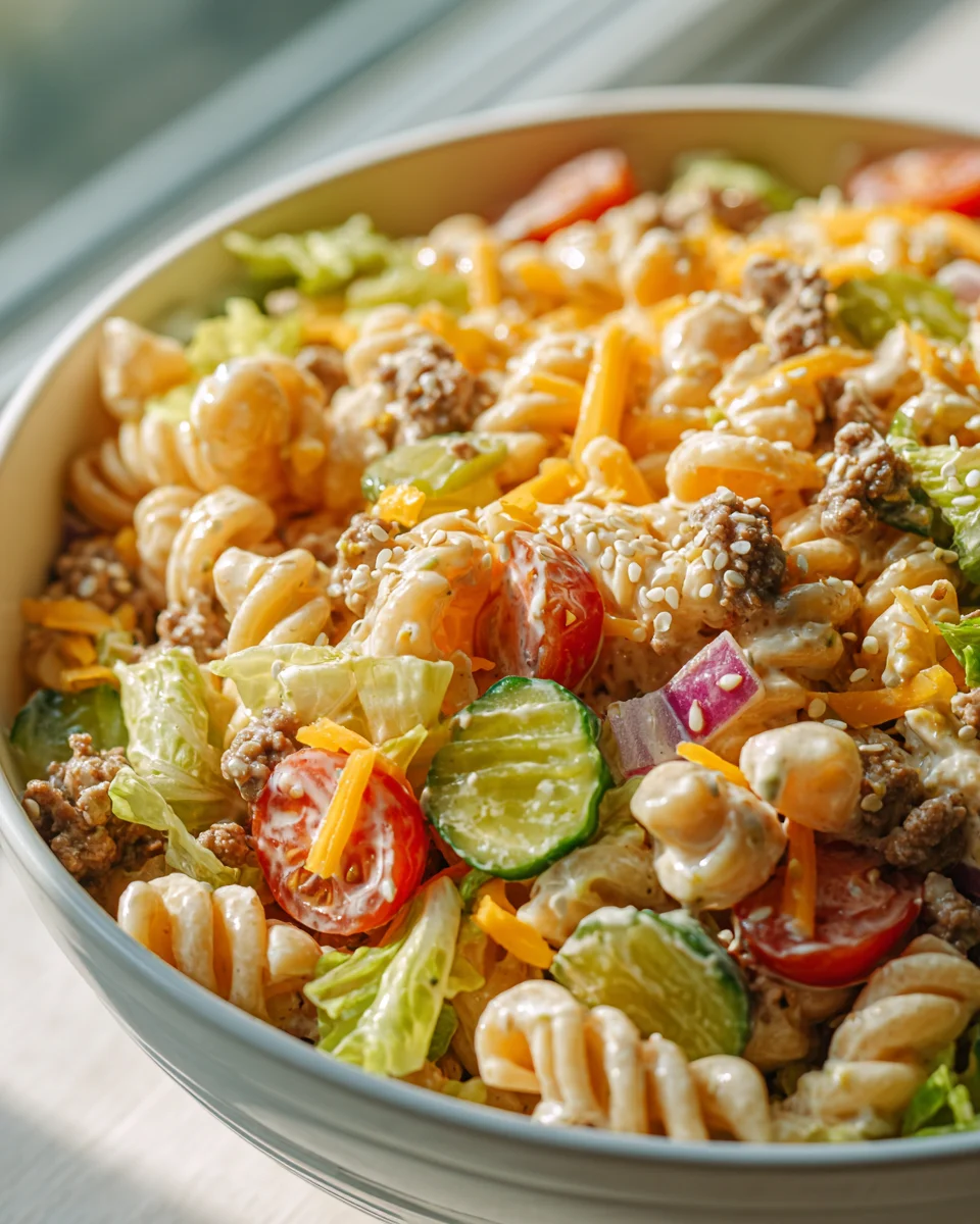 Big Mac Pasta Salad: Deftiger Nudelsalat im Burger-Stil - Tastelle